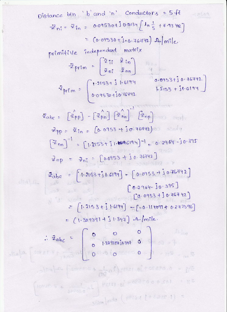 Solved Determine the phase admittance matrix in μS/mile for | Chegg.com