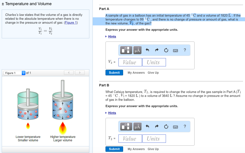 Solved Temperature and Volume Part A Charles's law states | Chegg.com