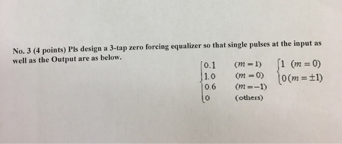 Solved Design a 3-tap zero forcing equalizer so that single | Chegg.com