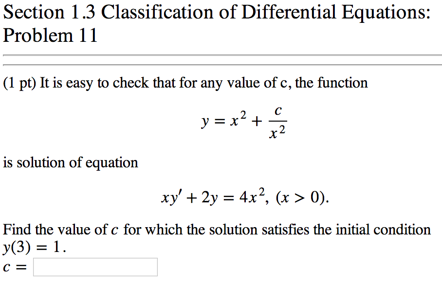 Solved Section 1.3 Classification of Differential Equations: | Chegg.com
