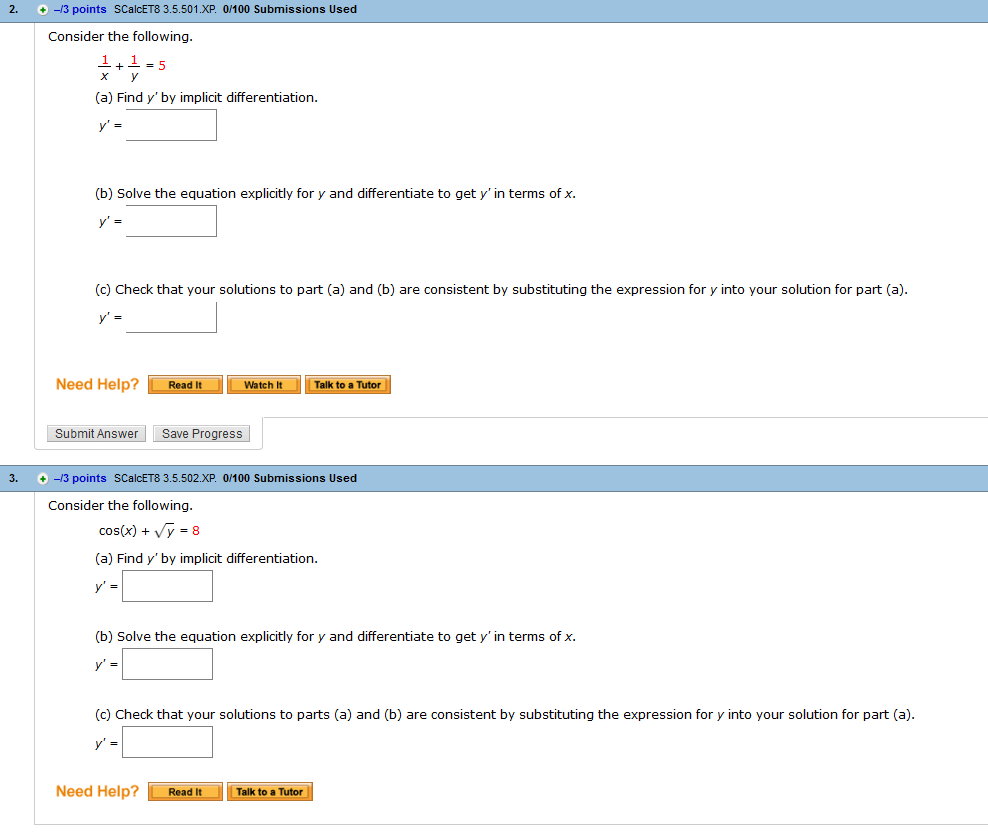 Solved 2. -13 points SCalcET8 3.5.501.XP. 0/100 Submissions | Chegg.com