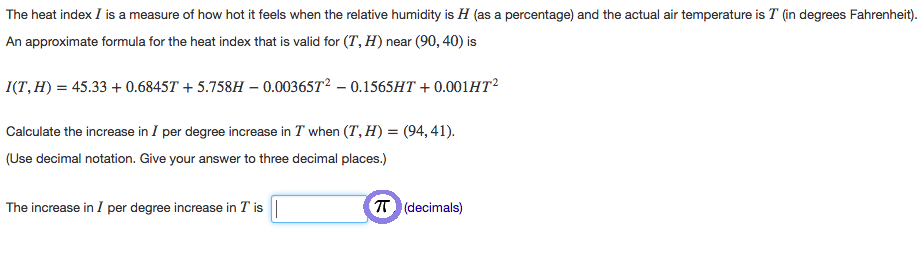 Solved The heat index I is a measure of how hot it feels | Chegg.com