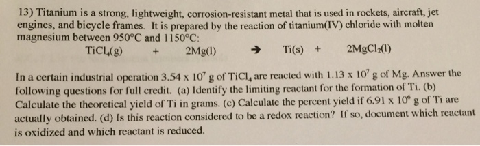 Solved Titanium is a strong, lightweight, | Chegg.com