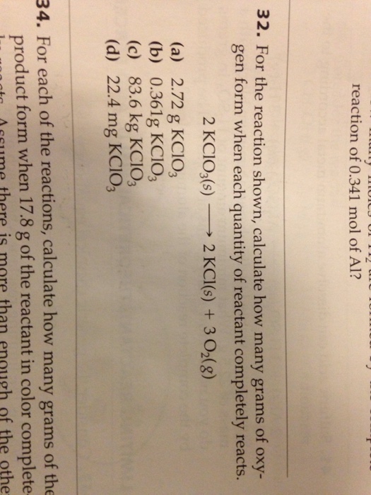 Solved 32. For the reaction shown, calculate how many grams | Chegg.com