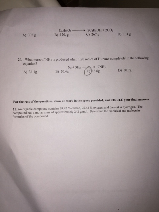 Solved C_6H_12O_6 rightarrow 2c_2H_5OH + 2CO_2 302 g 170 g | Chegg.com