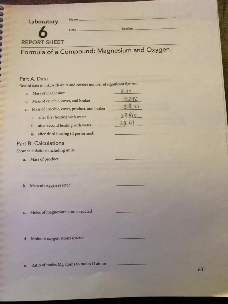 Solved Name Laboratory 6 Section Date REPORT SHEET Formula | Chegg.com