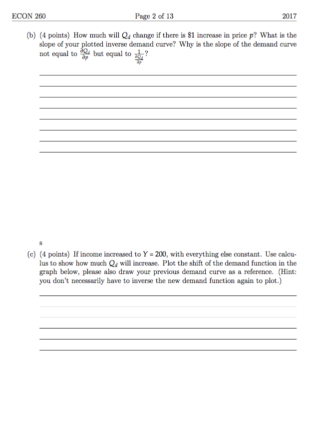 Solved ECON 260 Homework 1: Demand and Supply Fall 2017 | Chegg.com
