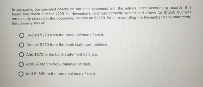Solved In comparing the canceled checks on the bank | Chegg.com