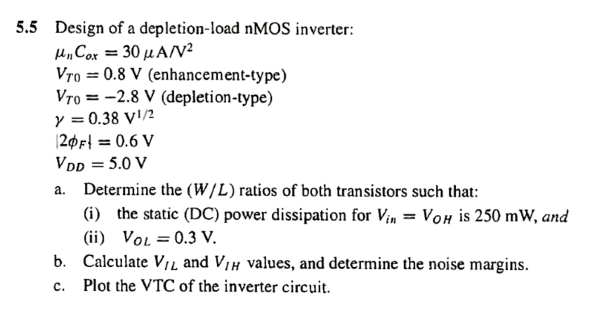 Design of a depletion-load nMOS inverter: mu C0x = 30 | Chegg.com