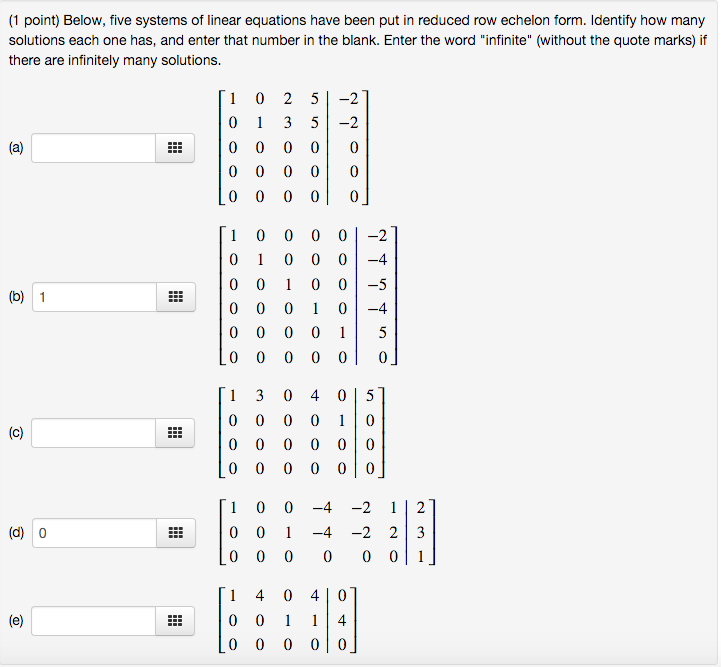 Solved Below, five systems of linear equations have been put | Chegg.com