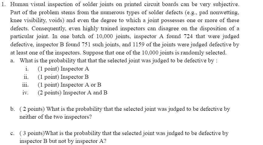 Solved Human visual inspection of solder joints on printed | Chegg.com