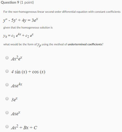 Solved Question 9 (1 point) For the non-homogeneous linear | Chegg.com