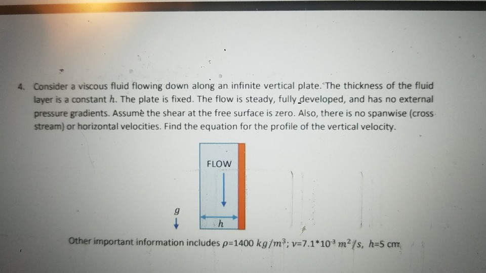 Solved 4. Consider a viscous fluid flowing down along an | Chegg.com