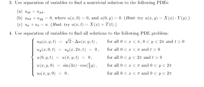 Solved Use separation of variables to find a nontrivial | Chegg.com