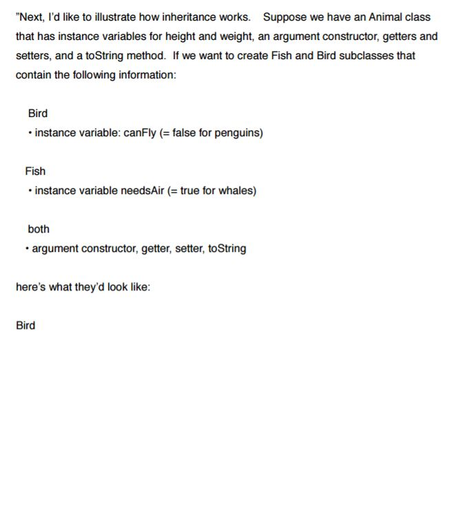 Next, I'd like to illustrate how inheritance works. | Chegg.com