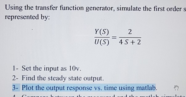 Solved Using the transfer function generator, simulate the | Chegg.com