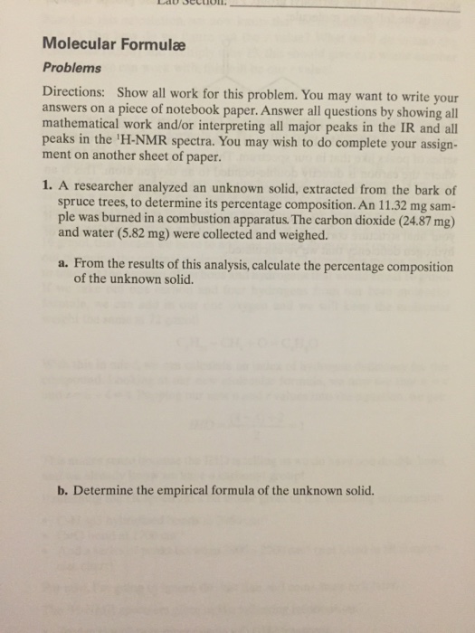 Solved Molecular Formula Problems Directions: Show all work | Chegg.com