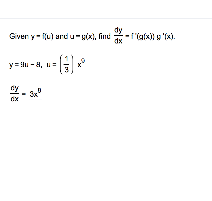 Solved dy dx = f '(g(x)) g '(x). Given y=f(u) and u =g(x), | Chegg.com
