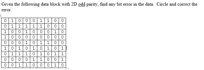 Solved Given the following data block with 2D odd parity, | Chegg.com
