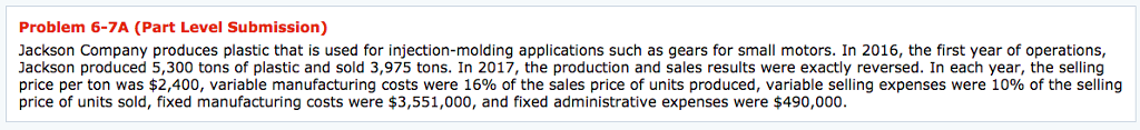 Solved Problem 6-7A (Part Level Submission) Jackson Company | Chegg.com