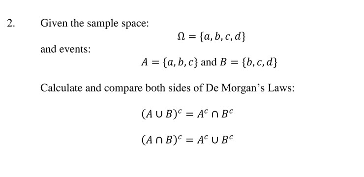 Solved 2. Given the sample space: ? = {a,b,c,d) and events: | Chegg.com