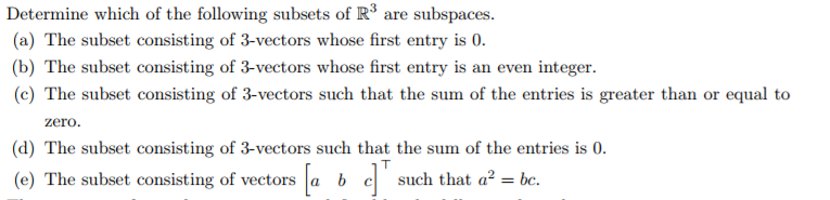 Solved Determine which of the following subsets of R3 are | Chegg.com