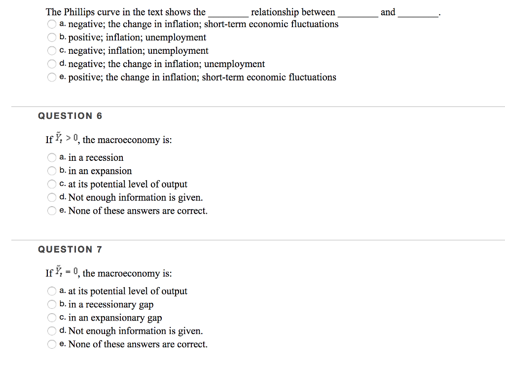 Solved The Phillips curve in the text shows the _____ | Chegg.com