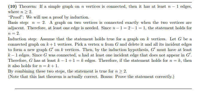Solved (10) Theorem: If a simple graph on n vertices is | Chegg.com