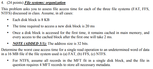 4. (24 points) File systems: organization This | Chegg.com