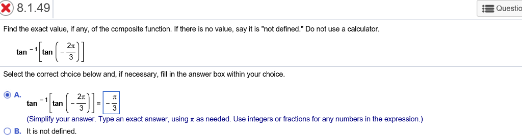 Solved Find the exact value, if any, of the composite | Chegg.com