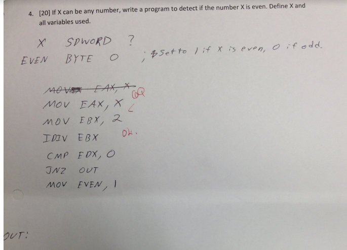 Solved assembly masm615: If X can be any number, write a | Chegg.com