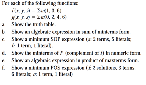 Solved For each of the following functions f(x,y,z)=3m1, 3, | Chegg.com