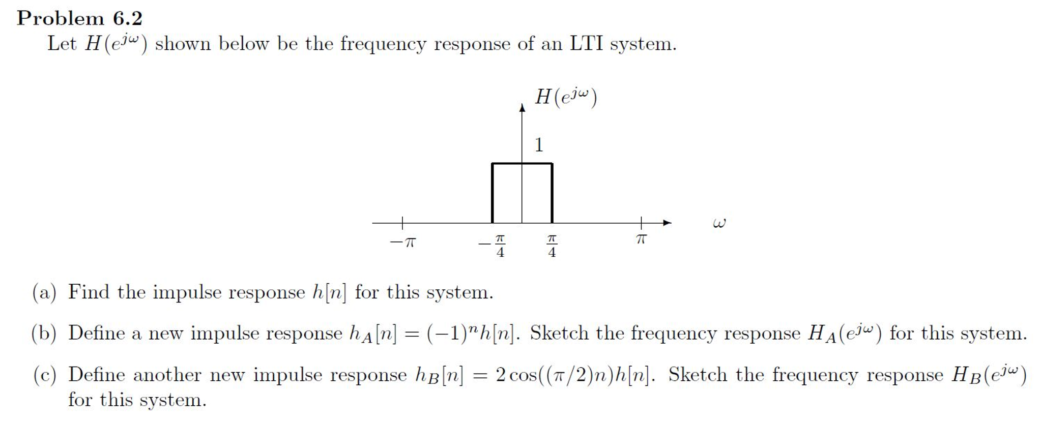 Solved Let H (e^j omega) shown below be the frequency | Chegg.com