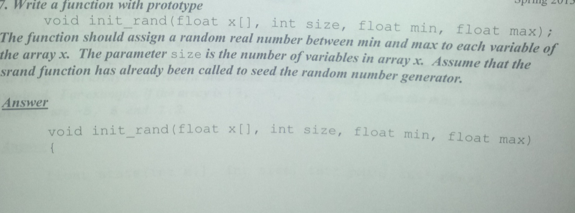 Solved Write a Junction with prototype void init_rand(float | Chegg.com