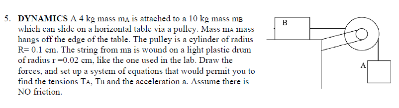 Solved 5. DYNAMICS A 4 kg mass mA is attached to a 10 kg | Chegg.com