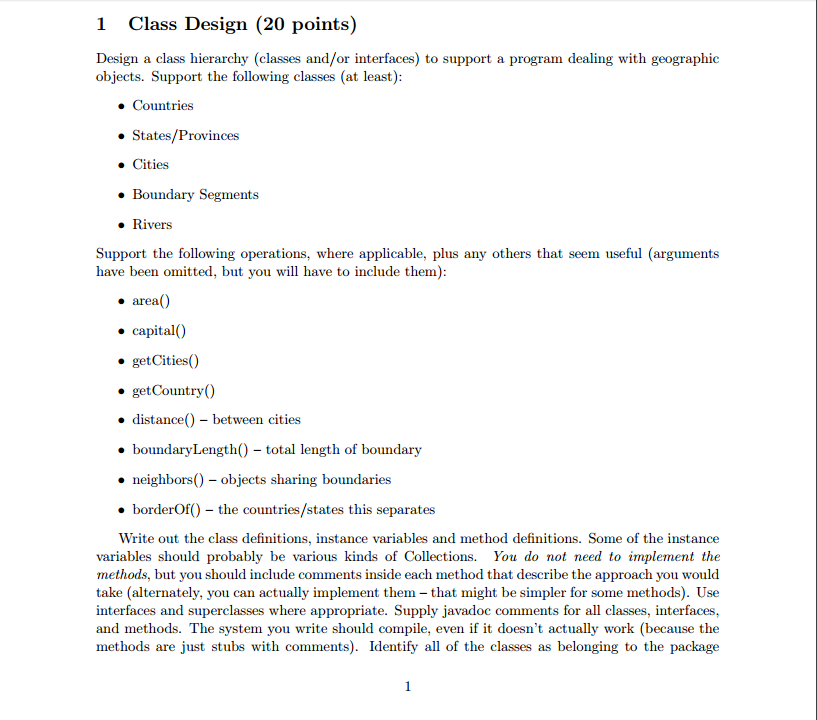 Solved 1 Class Design 20 Points Design A Class Hierarchy