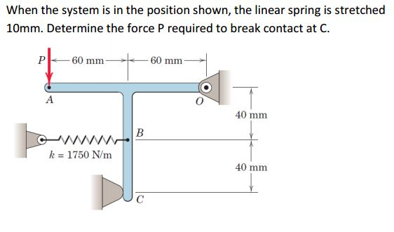 Statics When the system is in the position shown, the | Chegg.com