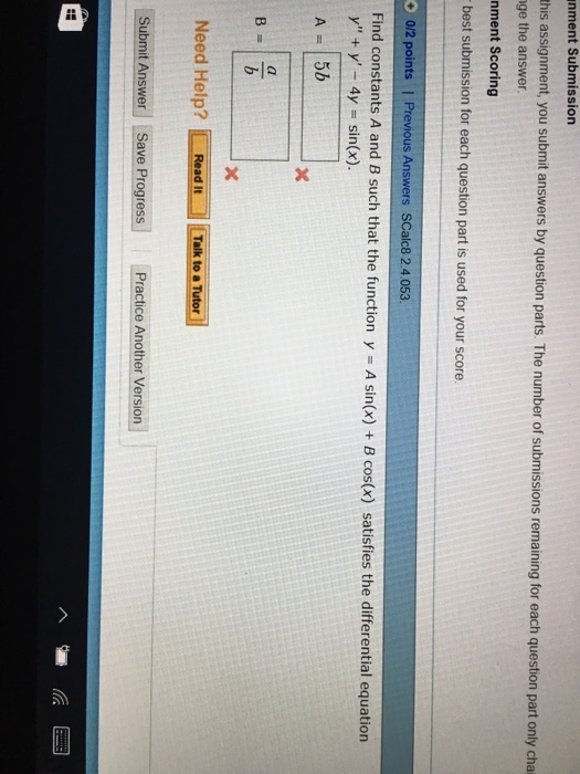 Solved Find constants A and B such that the function y = A | Chegg.com