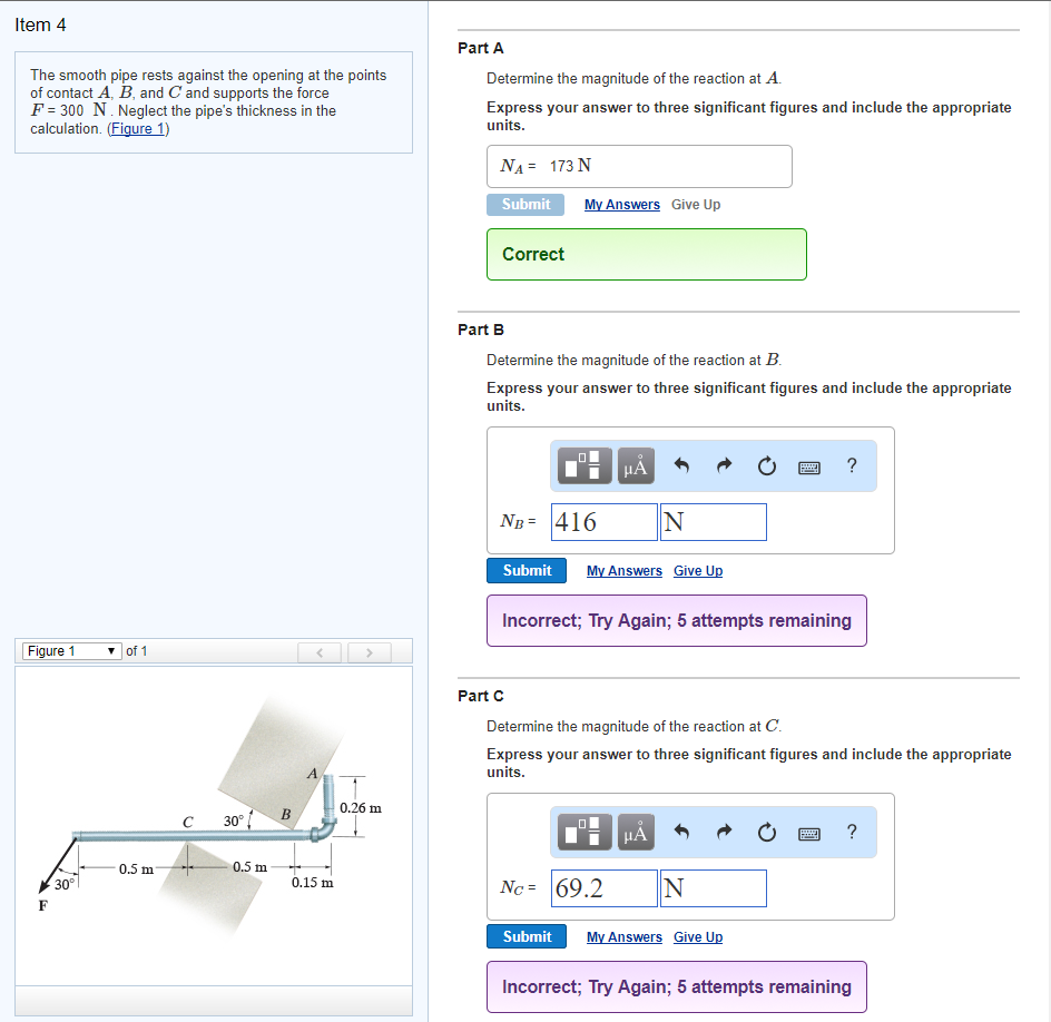 Solved Item 4 Part A The smooth pipe rests against the | Chegg.com