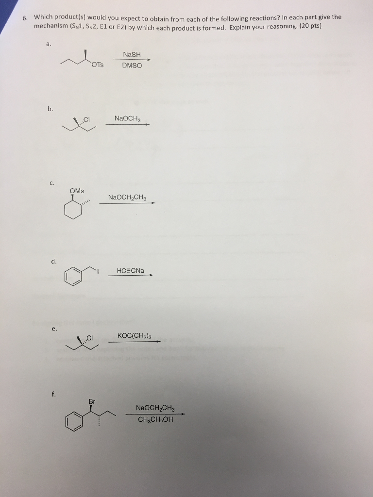 Solved Which product(s) would you expect to obtain from each | Chegg.com