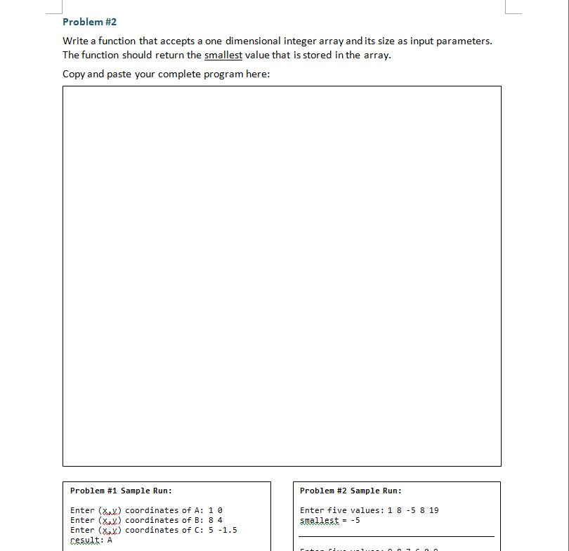 Solved Problem #2 The function should return the smallest | Chegg.com