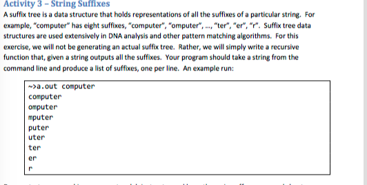 Solved A suffix tree is a data structure that holds | Chegg.com
