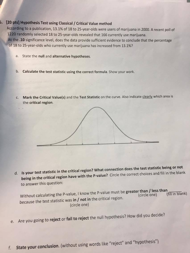 Solved Hypothesis Test using classical critical value method | Chegg.com
