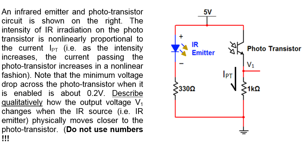 Solved An infrared emitter and photo-transistor circuit is | Chegg.com