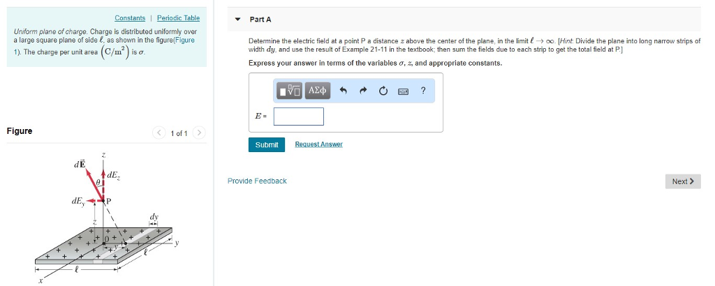 Solved Constants Periodic Table Part A Uniform plane of | Chegg.com