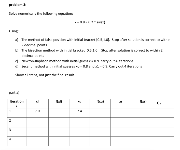Solved problem 3: Solve numerically the following equation: | Chegg.com