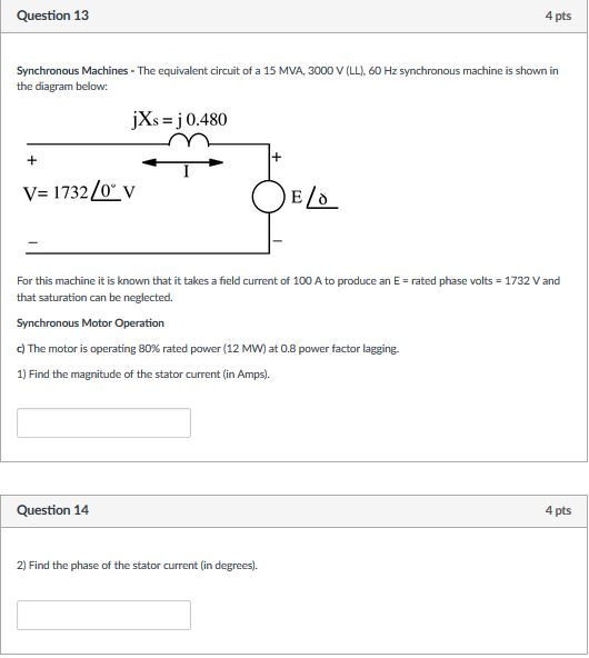 Solved 4 pts Question 13 Synchronous Machines The equivalent | Chegg.com