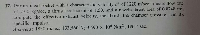 Solved For an ideal rocket with a characteristic velocity c* | Chegg.com