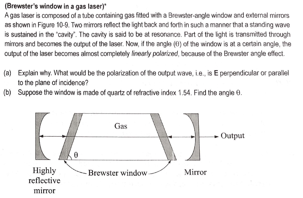 Solved (Brewster's window in a gas laser)* A gas laser is | Chegg.com