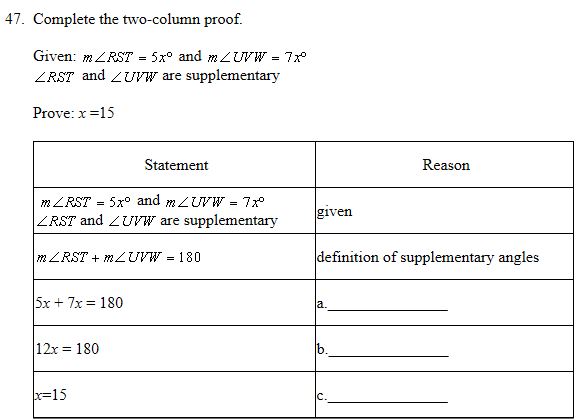 Solved Complete the two-column proof. Given: m RST = 5x | Chegg.com